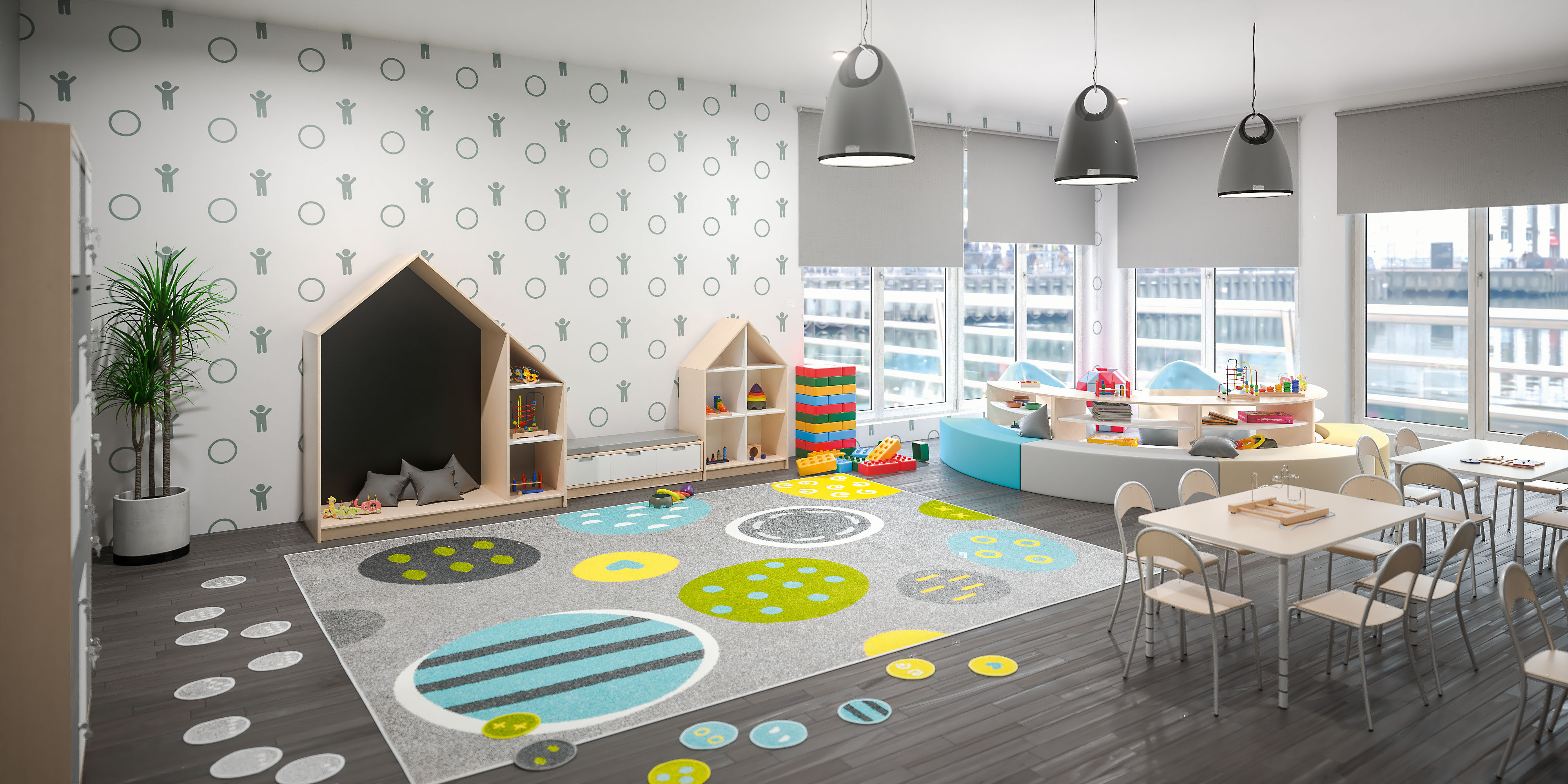 Aranżacja sali przedszkolenej z szafkami domek Quadro dla 28 dzieci ...